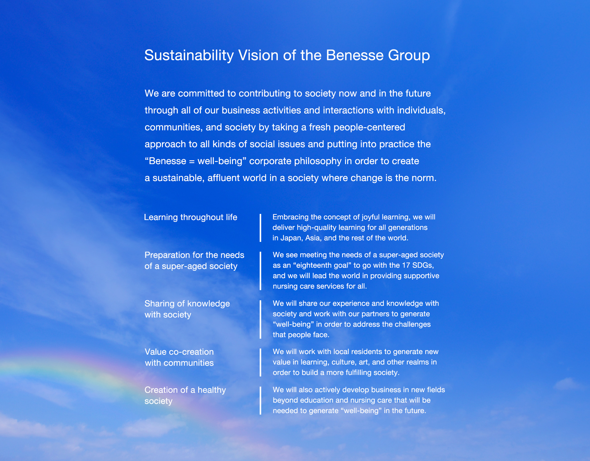 Sustainability Vision | Sustainability | Benesse Holdings, Inc.